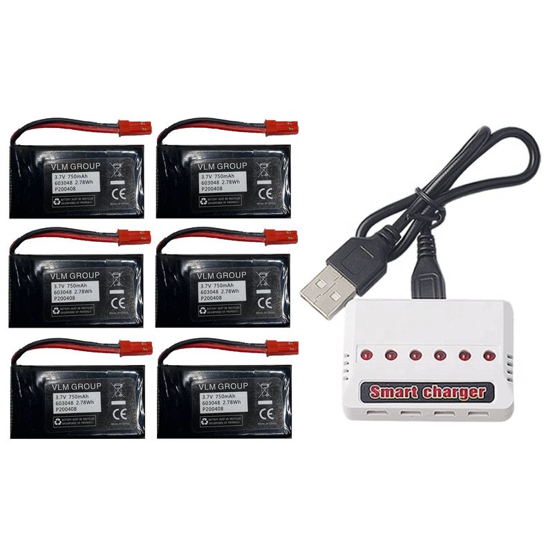 Sky Viper Drones Batteries Set of 6 Batteries 3.7V 750mAh and Smart ...