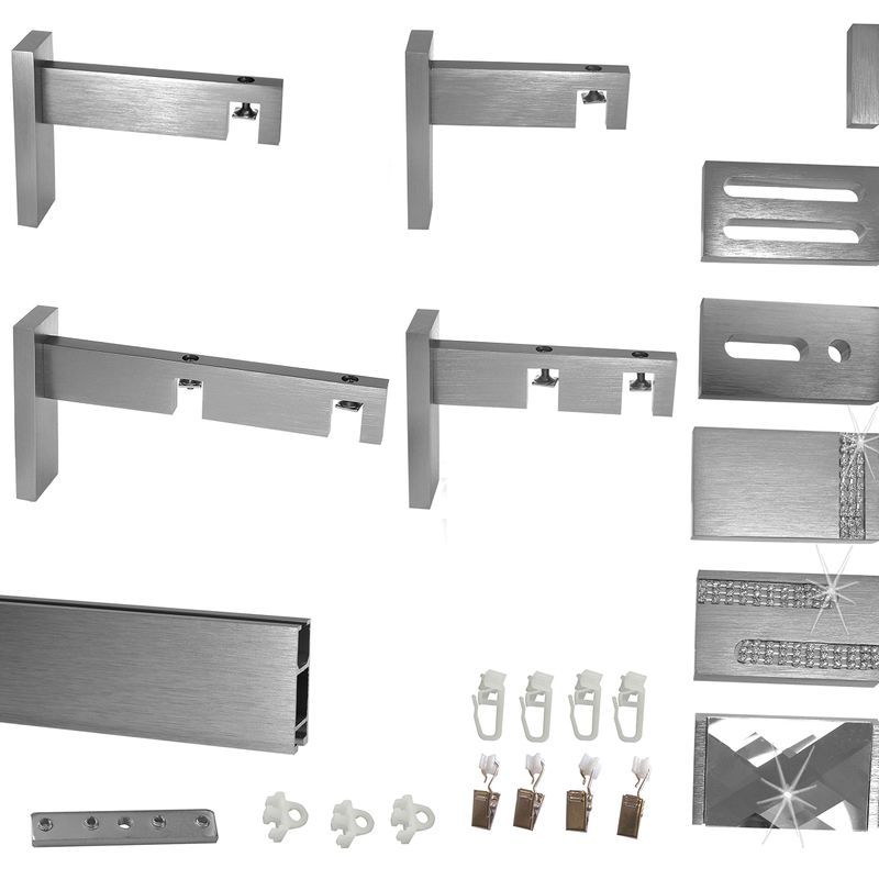 Basic® H95 Inner Track Curtain Rod Square Stainless Steel Look Angled ...