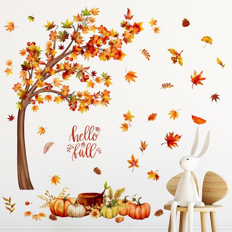 33.46 x 29.92 Inch Fall Tree Wall Decals Watercolor Maple Leaves Tree ...