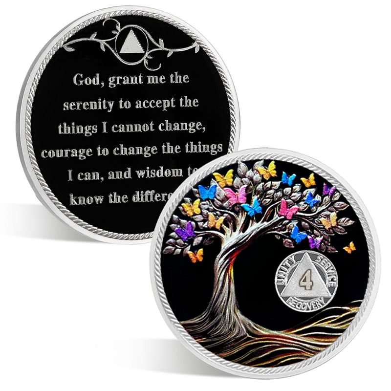 ACGZQY 4 Month Sobriety Chip - Recovery AA Coin and Medallion Butterfly ...