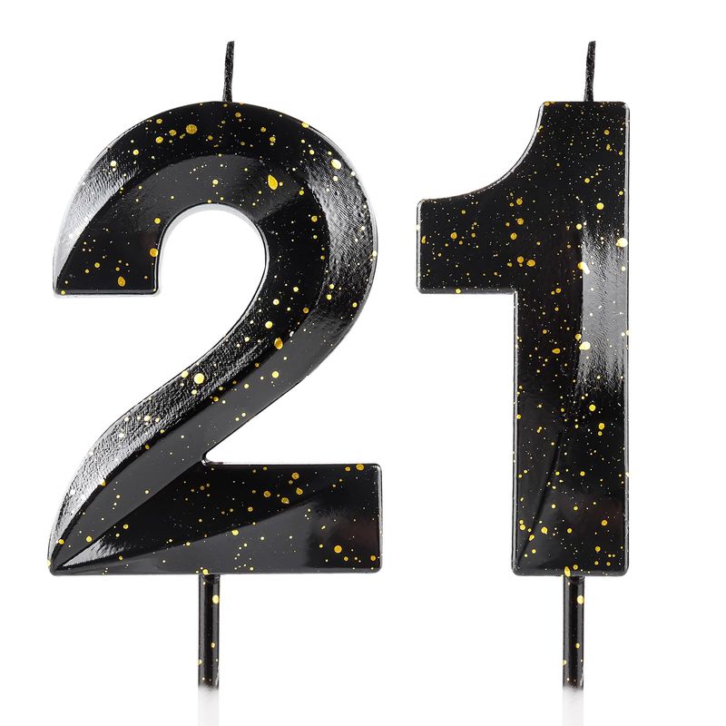 Number 21 Candles 21st Birthday Candles 3D Black Gold Happy Birthday ...