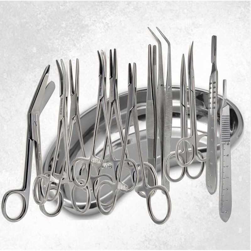 Set of 13 Pieces Basic Minor Surgery Kit Steel Kidney Tray Surgical ...