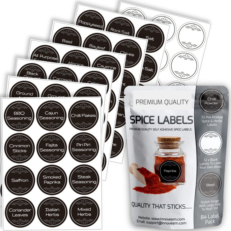 Spice Labels Stickers for Jars - 84 Spice Jar Labels Pre Printed, 38mm ...