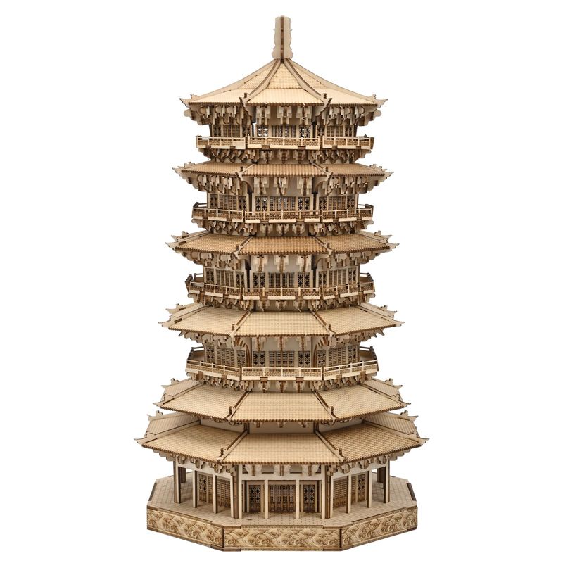 Krfapt Wooden Pagoda 3D Wooden Puzzle - DIY Wood Craft Kits for Adults ...