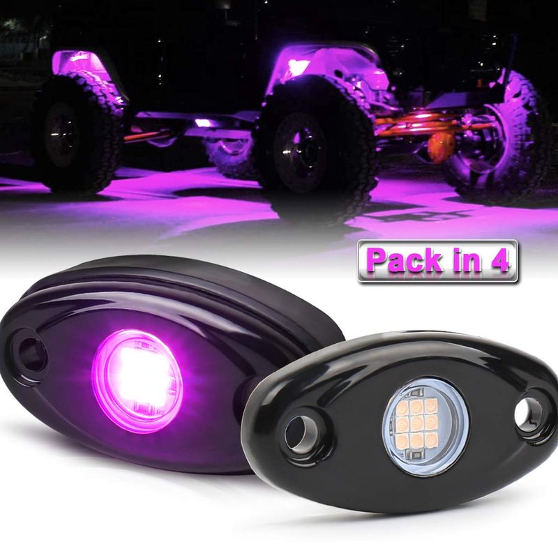 LED Rock Lights, 4 Pods Purple Pink LED Neon Underglow Light Kits ...