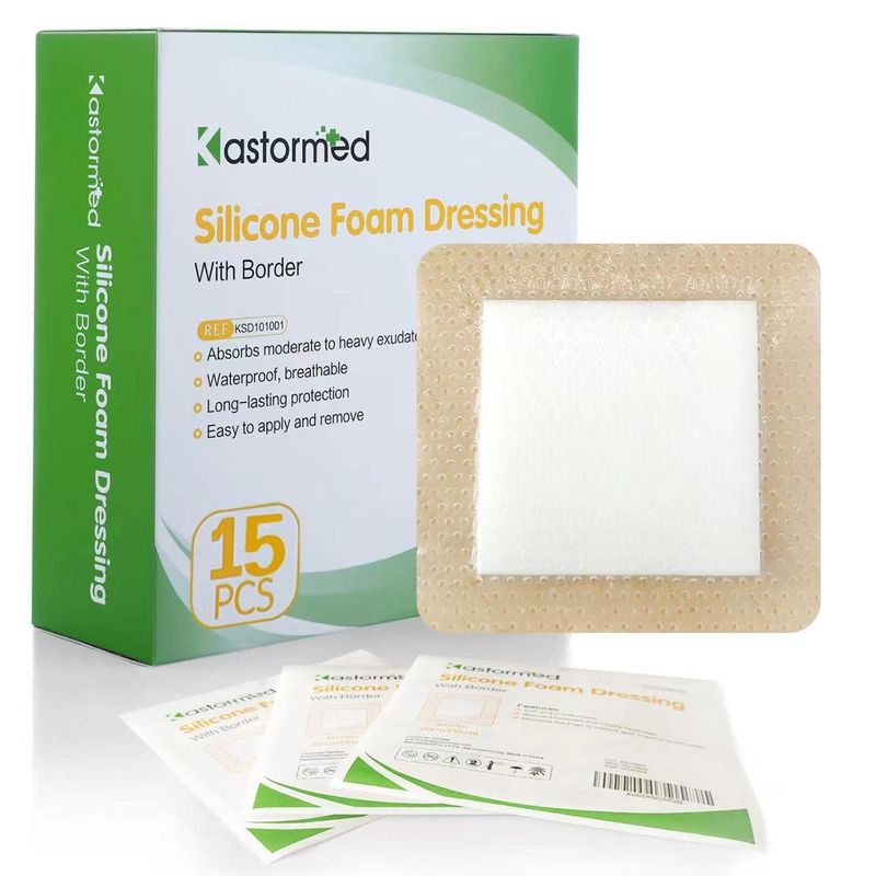 Silicone Adhesive Foam Dressing with Gentle Border 4"x4" 15 Pack ...