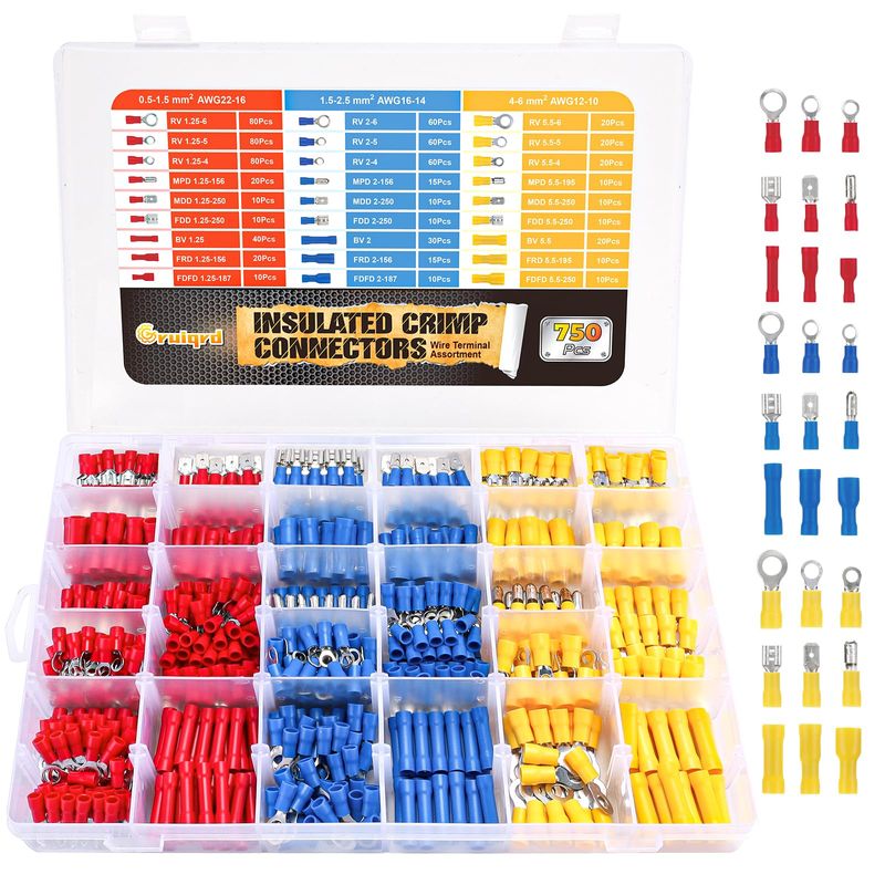 750Pcs Electrical Connectors Insulated Crimp Terminal Wiring Crimping ...