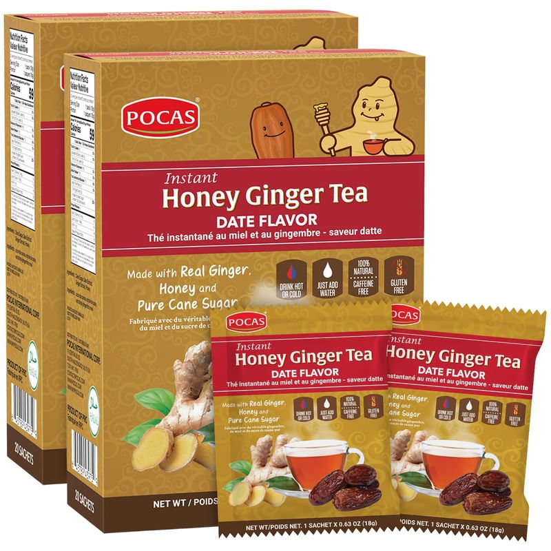 Pocas Honey Ginger Tea - Instant Tea Powder Packets with Date & Ginger ...