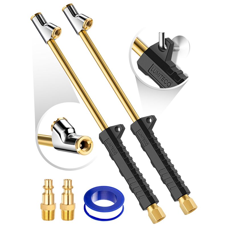 2 Pack 12" Extended Reach Dual Head Air Chuck, 2-Way Connection 1/4 ...