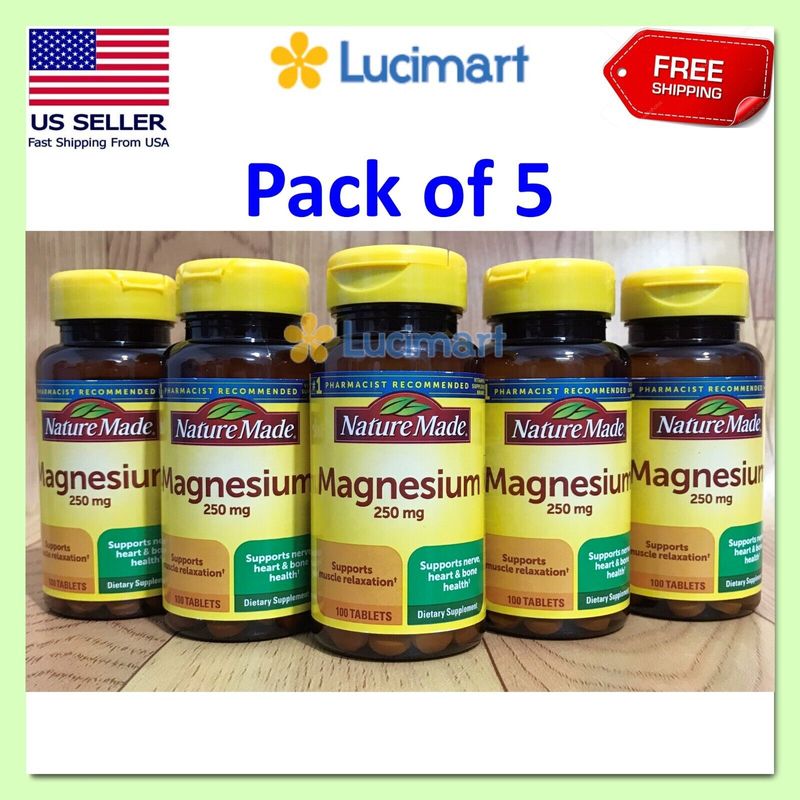 Nature Made Magnesium Oxide 250 mg for Muscle, Heart, Bone, 100 Tablets ...