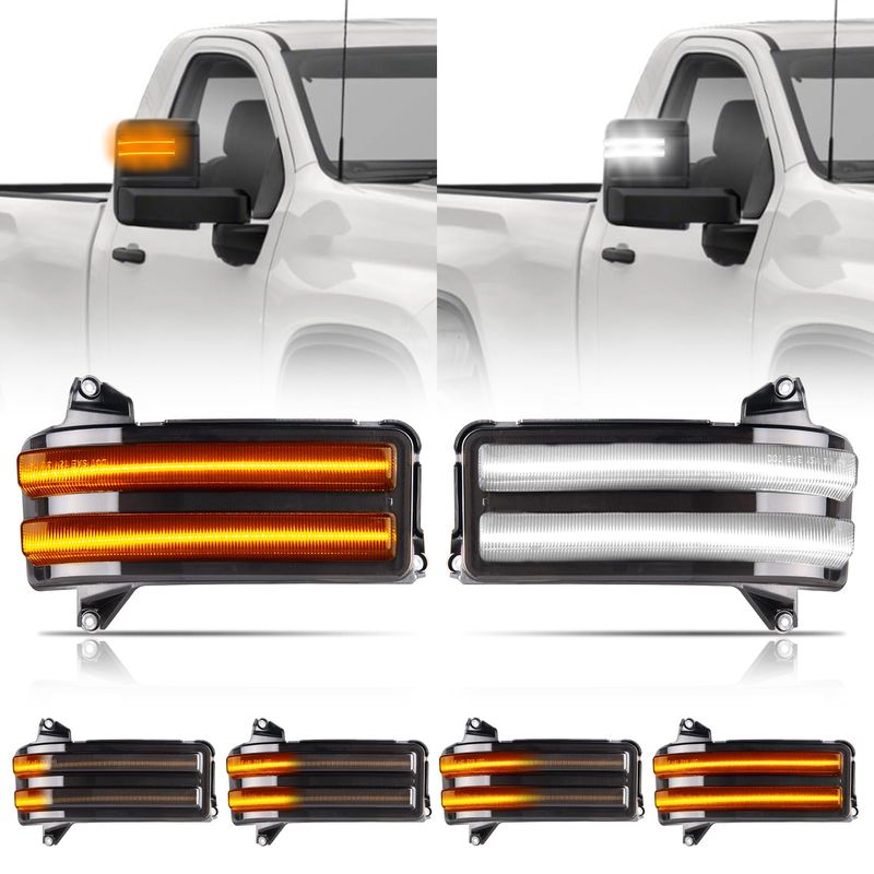 Gempro LED Sequential Amber Side Mirror Marker Turn Signals White ...