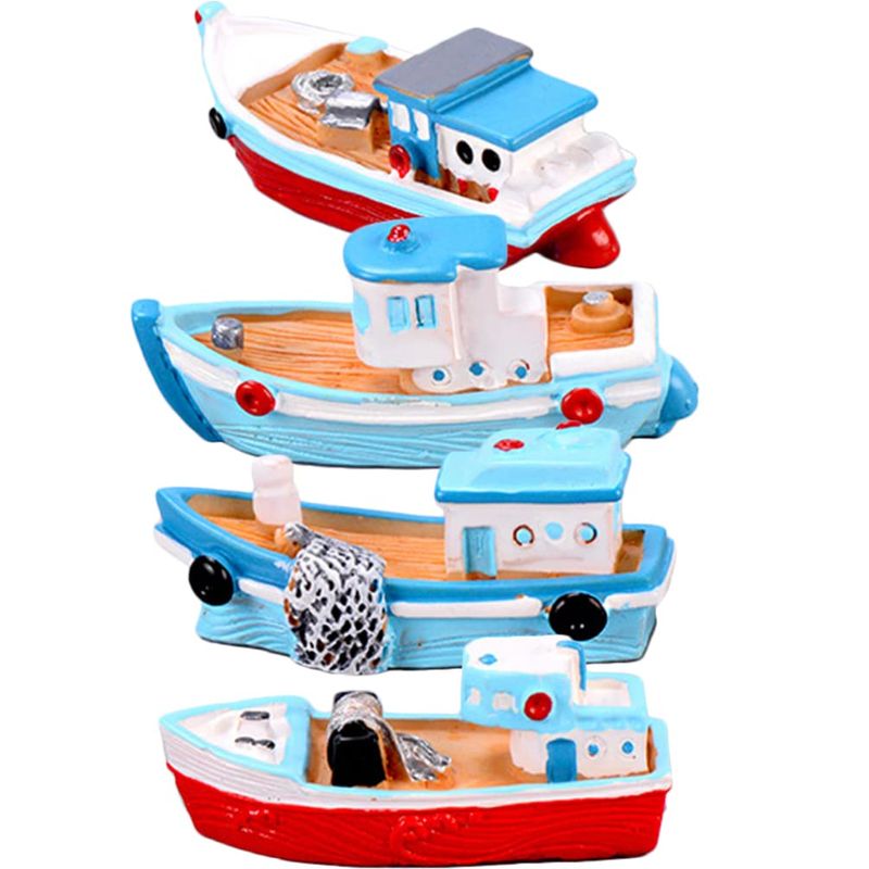 Toyvian 4 PACK Miniature Boat Dollhouse Boat Sea Fishing Boats Ornament ...