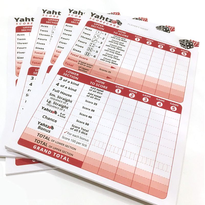 Yahtze Score Sheets 4x multipack Score pads - A5 Size With Easy Tear ...