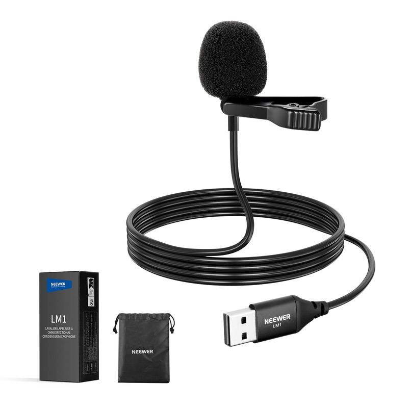 NEEWER Lavalia Lapel Microphone, USB A Wired Microphone, Clip-On Plug ...