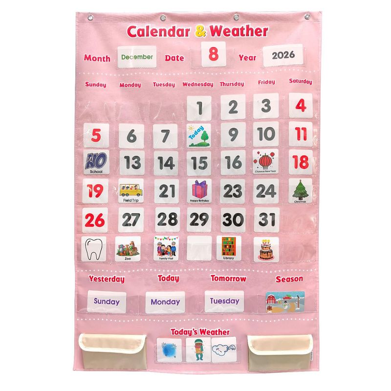 Pink Educational Calendar & Weather Pocket Chart Set for Kids ...