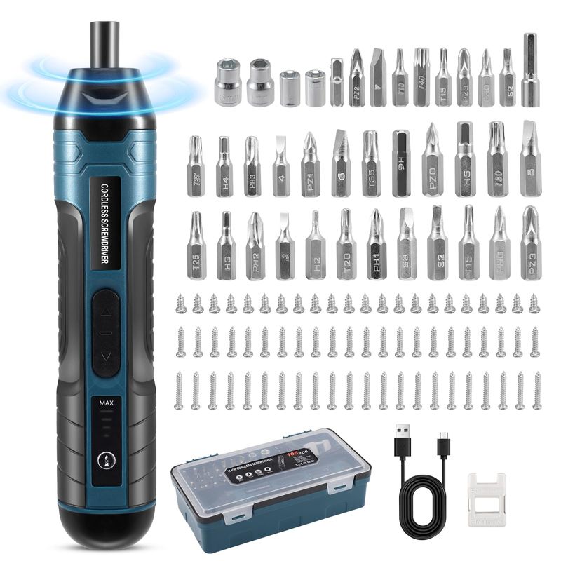 105 in 1 Electric Screwdrivers Cordless, 3.6V Rechargeable Portable ...