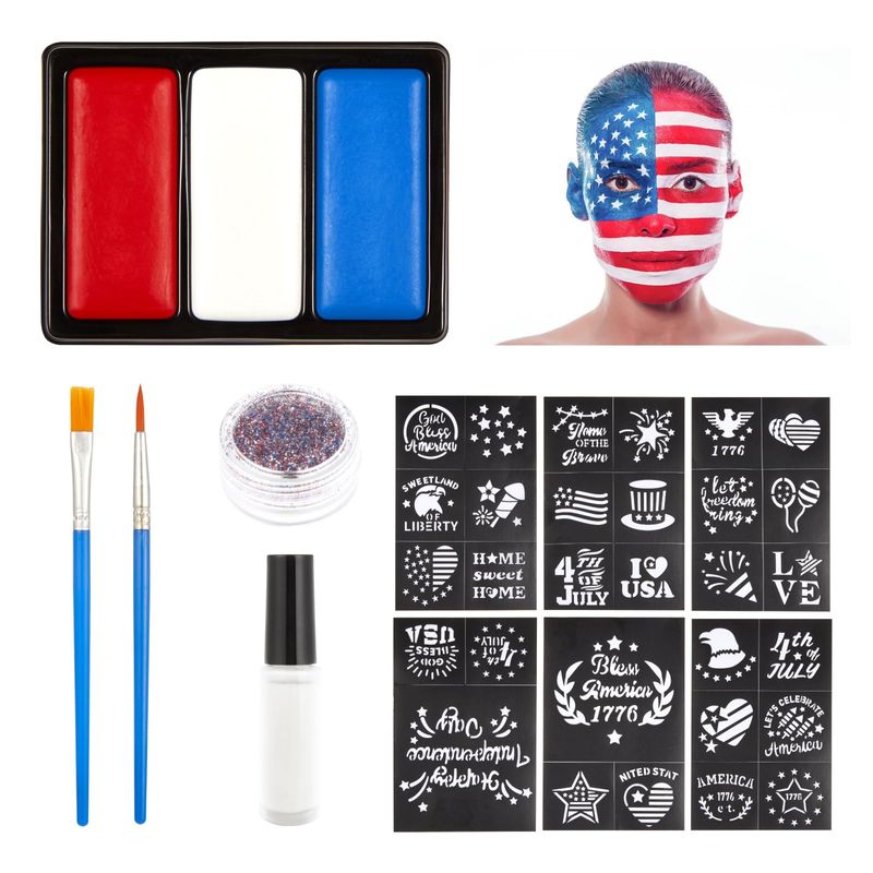 Lictin Red White Blue Face Paint Kit, 3 Color Water-Based Patriotic ...