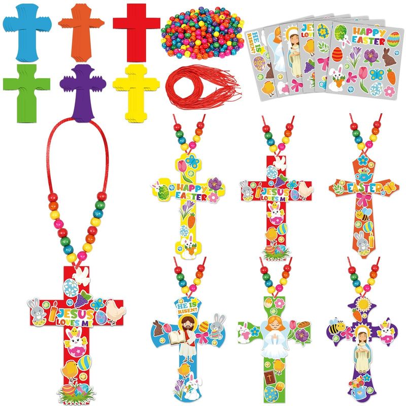 Qyeahkj 30 Set Easter Cross Necklace Craft Easter Religious Cross Craft ...