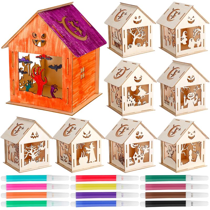 WinnerWhy 9 Pcs Haunted House Kit Painting Halloween Crafts for Kids ...