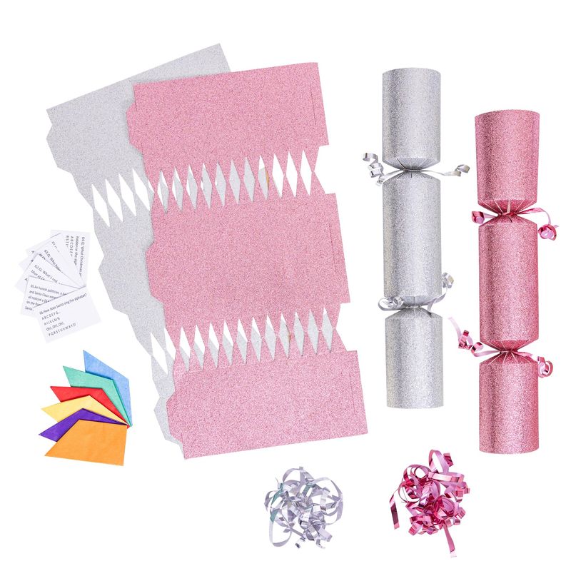 evelay 12 Make Your Own Christmas Cracker Kit DIY Pink & Silver Glitter ...