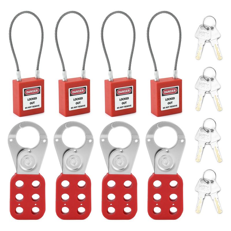 QWORK Lock Out Tag Out Hasp and Lockout Tagout Steel Cable Locks with ...