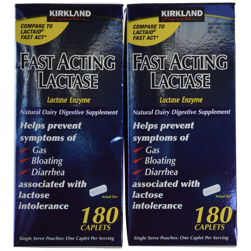 Kirkland Signature Fast Acting Lactase, (2 Pack), 360 Ct Caplets ...