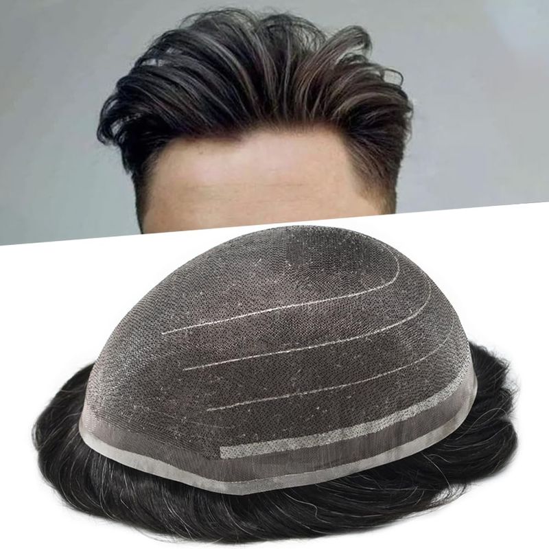 PUNRU HAIR Hair Piece For Men European Human Hair Toupee For Men Full ...