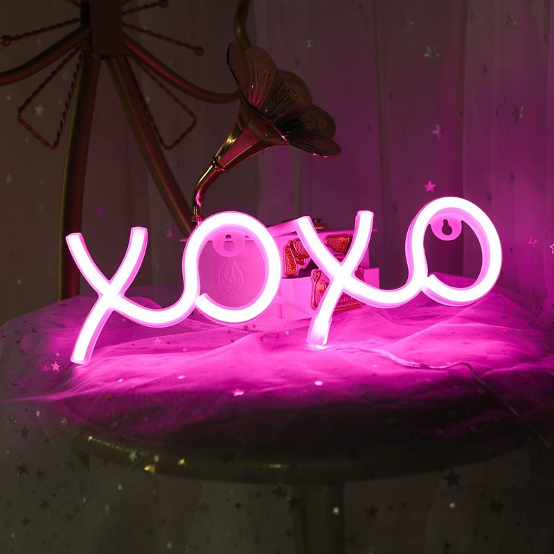 ENUOLI Neon Lights for Bedroom, XOXO Pink Neon Sign USB Battery Powered ...
