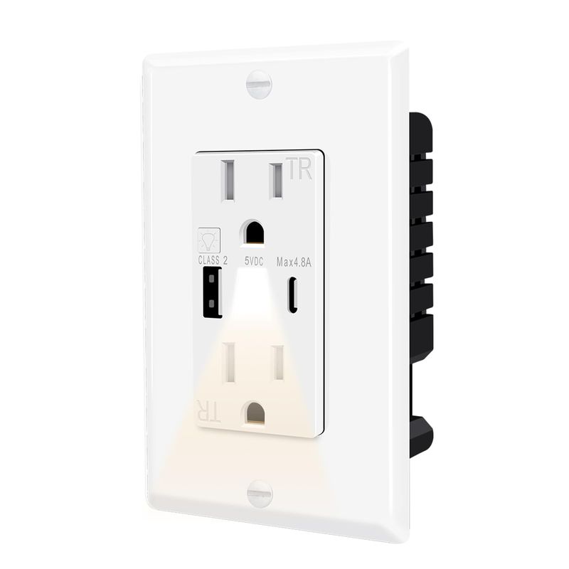 Outlet with Built in Light and USB C,Nineleaf 1PK 15Amp High Speed ...
