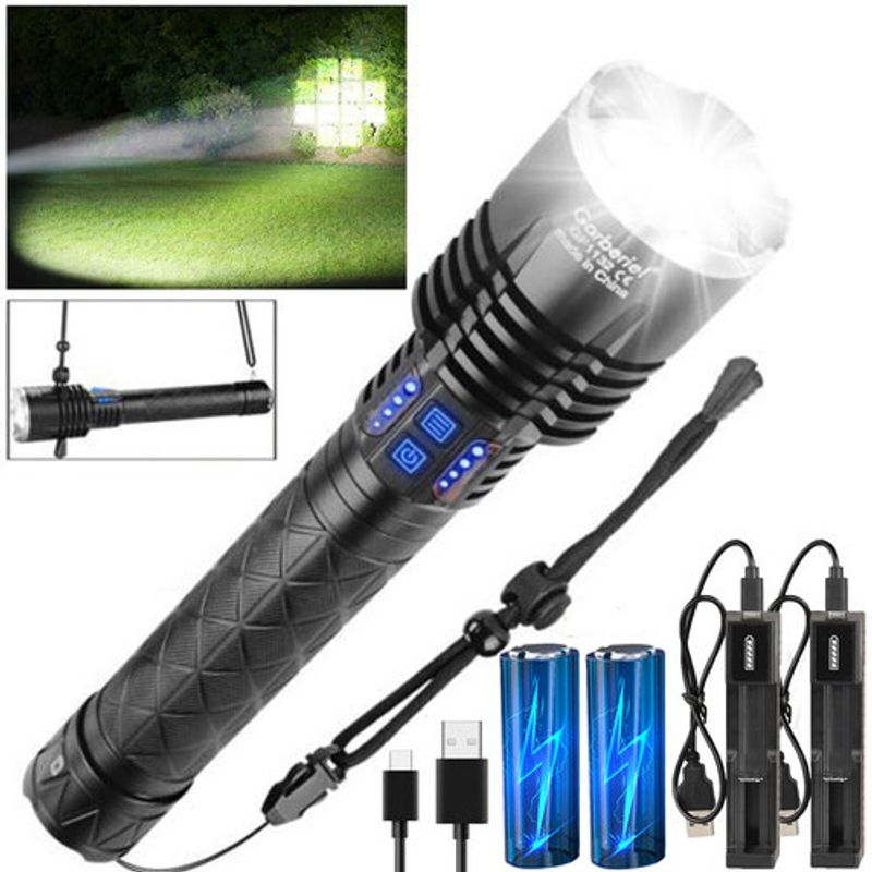 1200000LM Zoom P120 LED Flashlight Rechargeable Tactical Super Bright ...