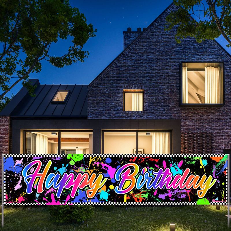 Neon Birthday Banner Decorations Glow in The Dark Backdrop Colorful ...