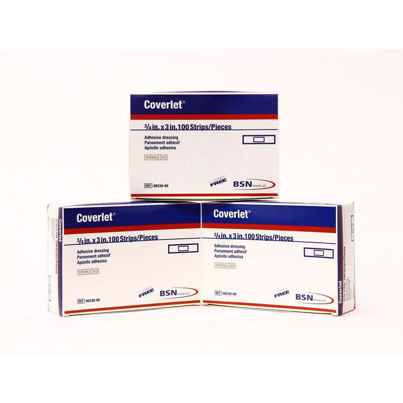 Coverlet Latex-Free Adhesive Dressings Strips Bandages - 3/4 X 3 inches ...