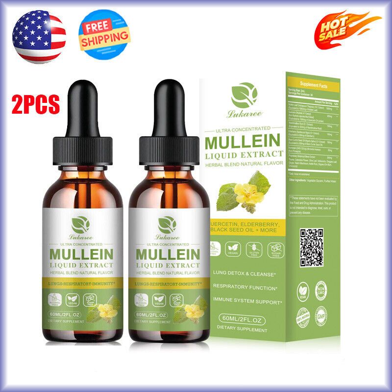 2x60ML Mullein Liquid Herbal Drops,Support Lungs,Respiratory,Immunity ...