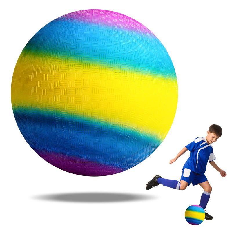OSDUE Rubber Playground Ball, 8.5 Inch Soft Rainbow Ball Inflatable ...