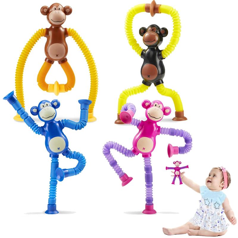 4pcs Monkey Pop Sensory Fidget Toys for Kids - Telescopic Tube & Monkey ...
