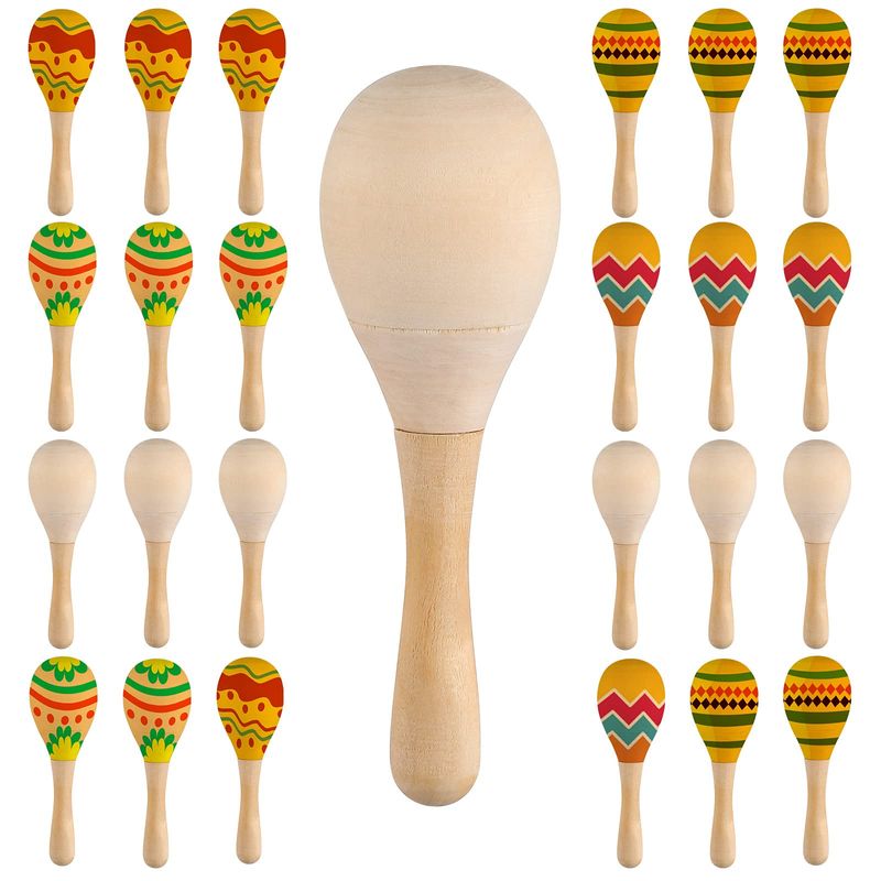 Charniol 24 Pack DIY Wood Kids Maracas Unfinished Hand Painted Maracas Party Favors Mini Wooden ...