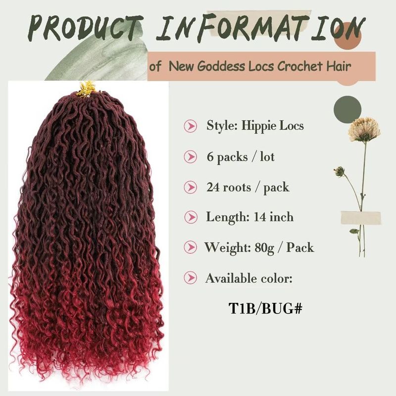 Boho Faux Locs Crochet Hair 14inch 6 Packs(144 Roots/Package) Red River ...
