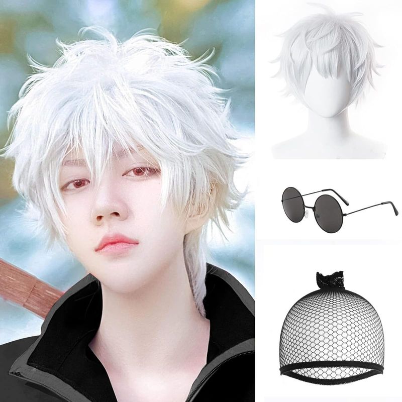 BESTBEL +Hair Cap Gojo Wig with Glasses Short Straight Anime Wig with ...