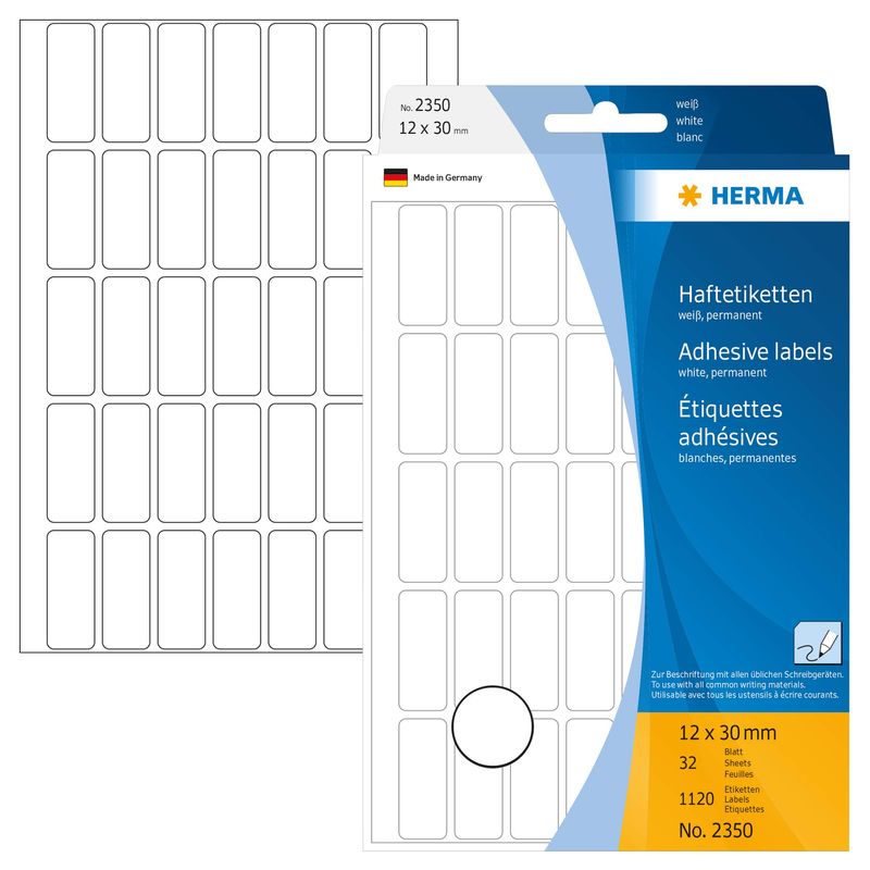 HERMA Multi Purpose Labels, 35 Labels per Sheet, 32 Sheets, 12 x 30 mm ...