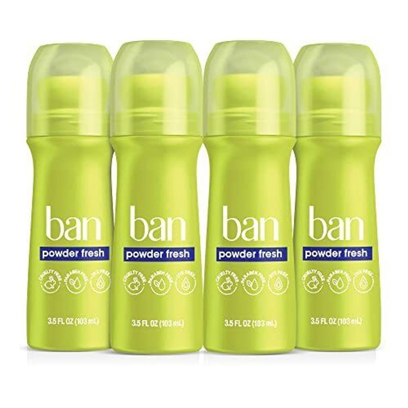 Ban Powder Fresh Deodorant Roll On 4 Pack 24 Hour Odor Control Clear ...
