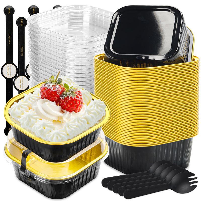 LOKQING 50 Pack Mini Cake Pans with Lids and Spoons Small Aluminum Foil ...