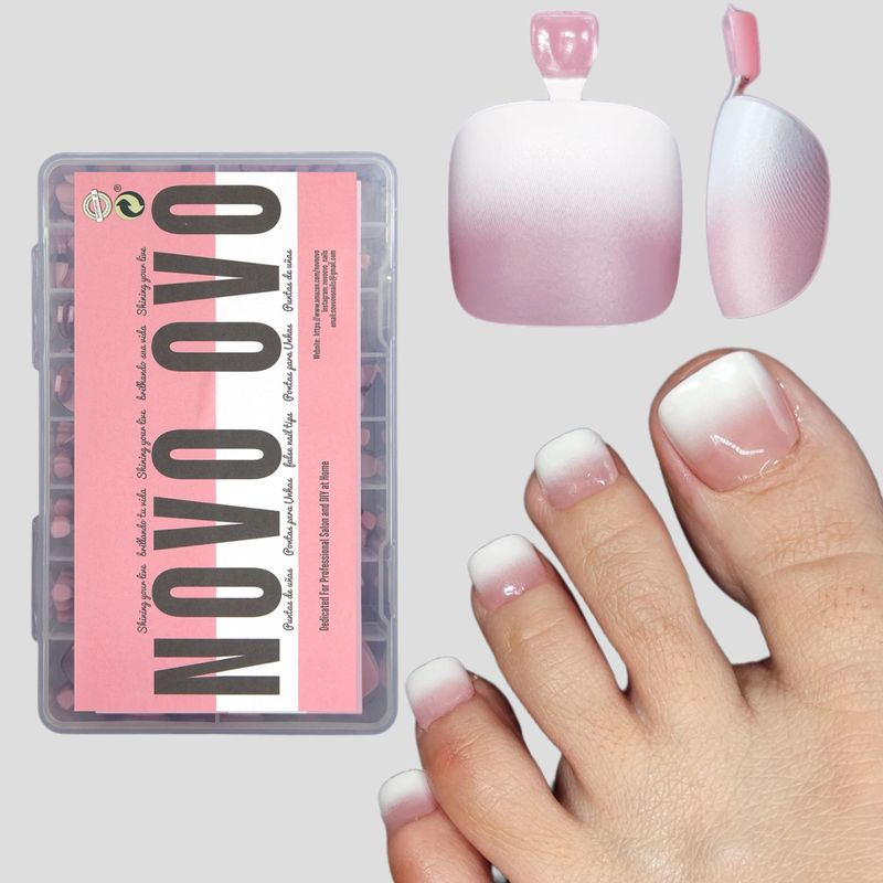 NOVO OVO French Tip Ombre Toe Nail Tips Press on, Soft Gel Fake Toenail ...