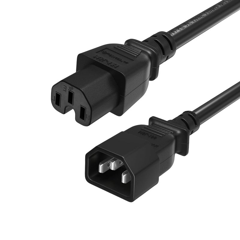JSADZKJ 3.28FT C14 to C15 Power Cord, 10A 250V, Black, Male to Female, IEC320 C14 Male to IEC320 ...