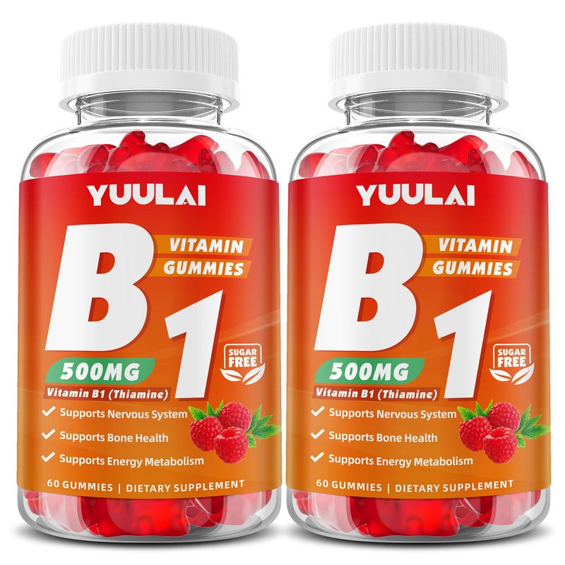 YUULAI Pack of 2 Vitamin B1 Gummies 500mg for Adults & Kids, Thiamine ...