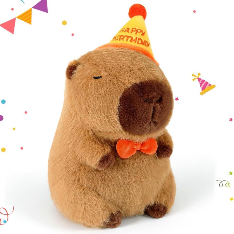 Birthday Hat Capybara Plush Toy, 25cm Adorable Soft Capybara Doll ...