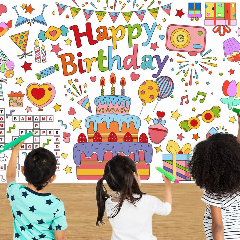 VARACL Giant Coloring Poster, Coloring Happy Birthday Tablecloth for ...
