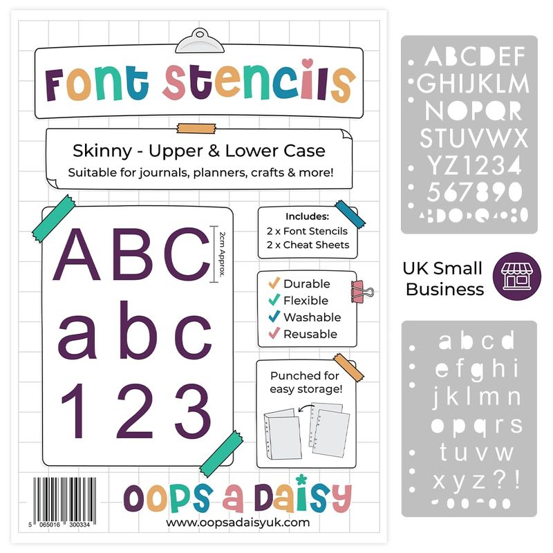 Lettering Font Stencil (Skinny Formal Font - 20mm Tall) - Upper and ...