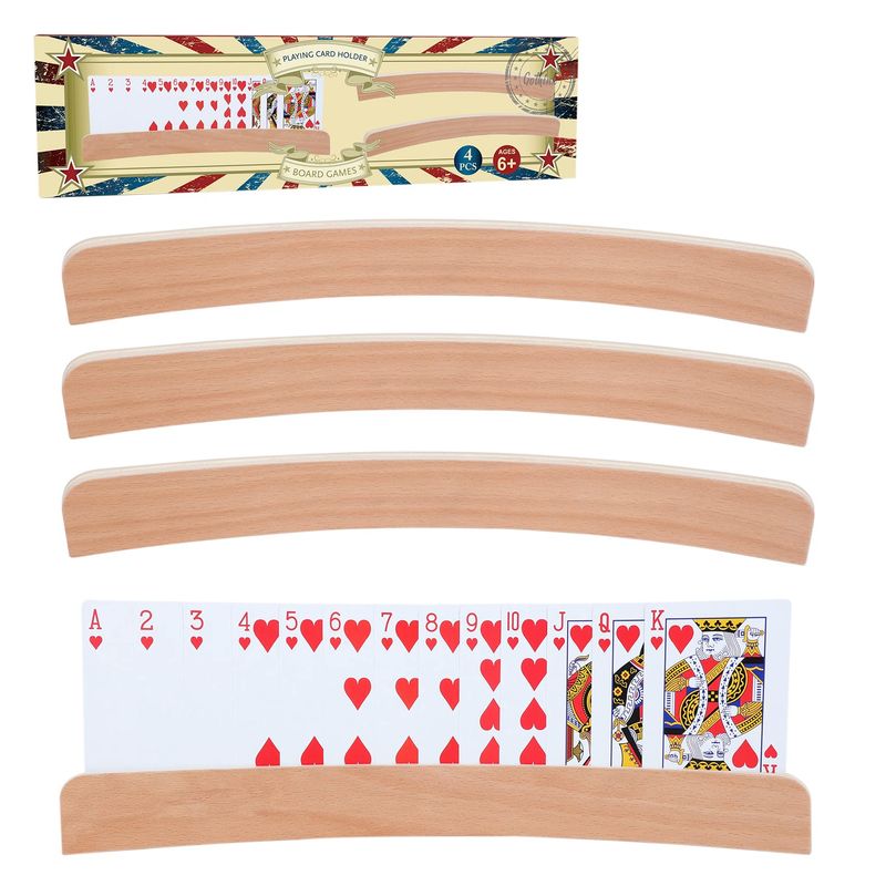 GOTHINK Set of 4 - Wood Curved Playing Card Holder for Kids Adult ...