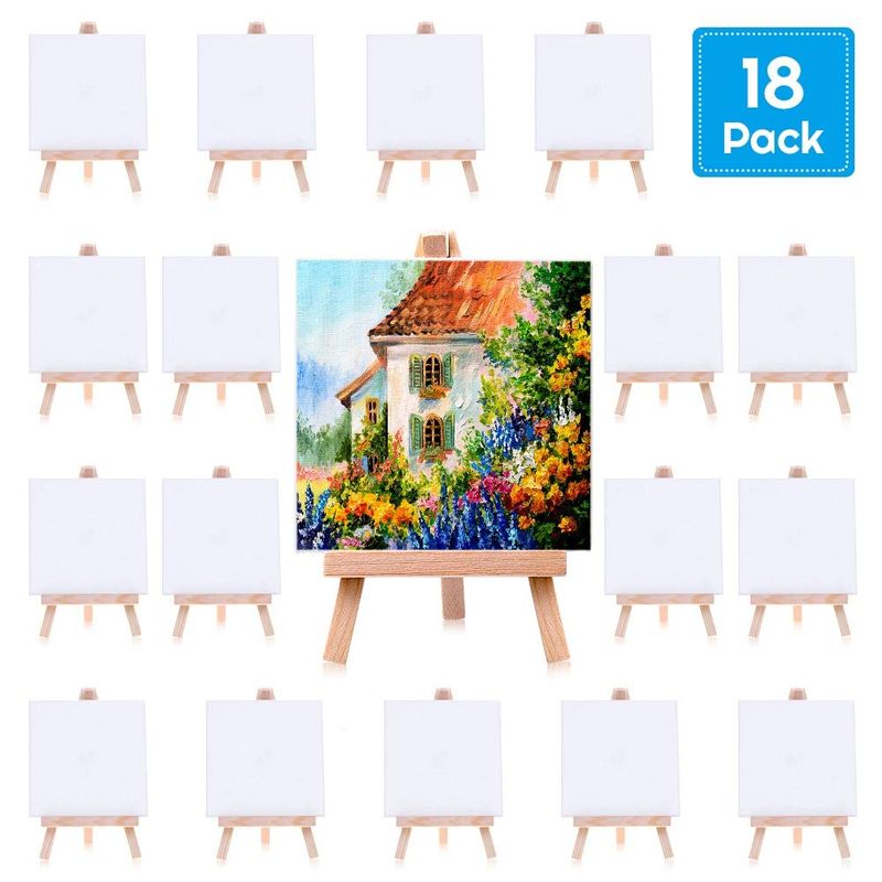 Mini Canvases 18 Pack, Cridoz Small Painting Canvas with Mini Easel 4x4 ...