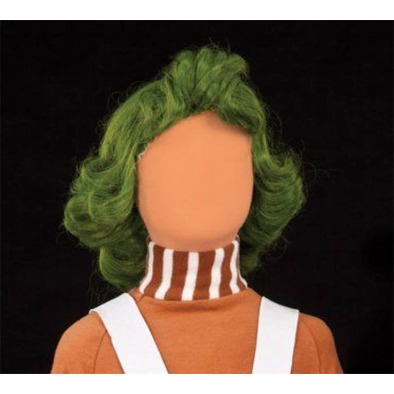 Child Oompa Loompa Chocolate Factory Green Worker Wig Fancy Dress ...